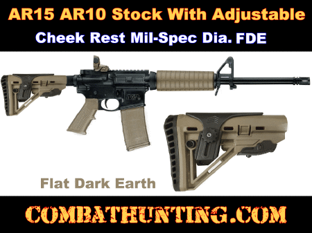 F16308 FDE AR-15 Stock with Adjustable Cheek Rest Riser Mil-Spec - AR ...