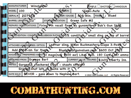 Personal Firearms Record Log Book Gun-Guides®