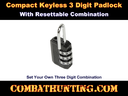 PLB1 Combination Padlock Three Digit Resettable For Zippers - Gun Cases ...