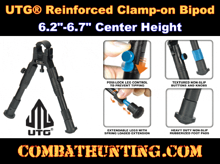 TL-BP18S-A UTG® New Gen Reinforced Clamp-on Bipod, Cent Ht 6.2"-6.7 ...
