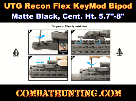 UTG Recon Flex Bipod, 6"-8" Center Height, Keymod