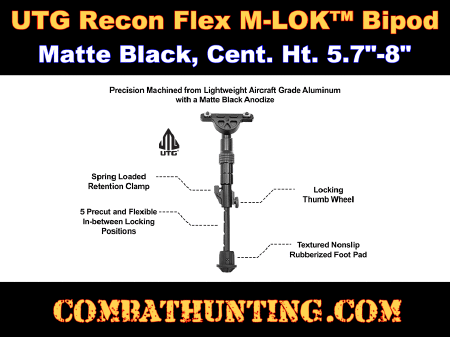 TL-BPDM01 UTG Recon Flex M-LOK Bipod, Matte Black, Cent. Ht. 5.7"-8 ...