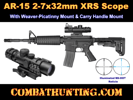 AR-15 Optics 2-7x32 XRS Illuminated Rifle Scope Mil-Dot SNIPER Reticle