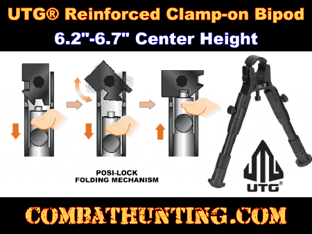 TL-BP18S-A UTG® New Gen Reinforced Clamp-on Bipod, Cent Ht 6.2"-6.7 ...